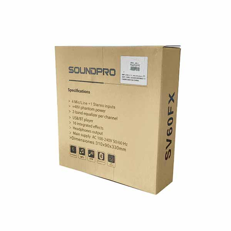 MESA DE SOM SOUNDPRO 4 CANAIS MONO + 1 STEREO COM BLUETOOTH/ EFEITO/ USB PLAYER/ PHANTOM POWER ...