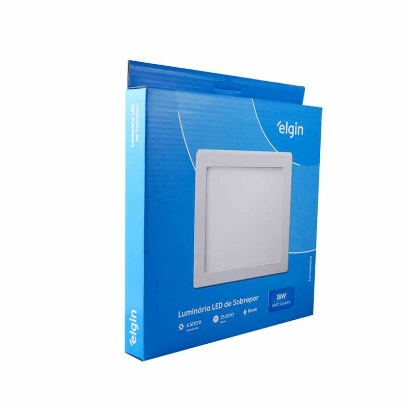 LUMINARIA LED SOBREPOR ELGIN 18W QUADRADO 6500K BRANCA FRIA BIVOLT - 48D18WSQB000