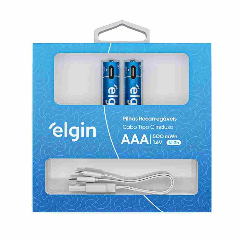 PILHA RECARREGAVEL ELGIN 1.6V AAA USB-C 1200MAH C/2 (+ CABO USB-C) - 82428