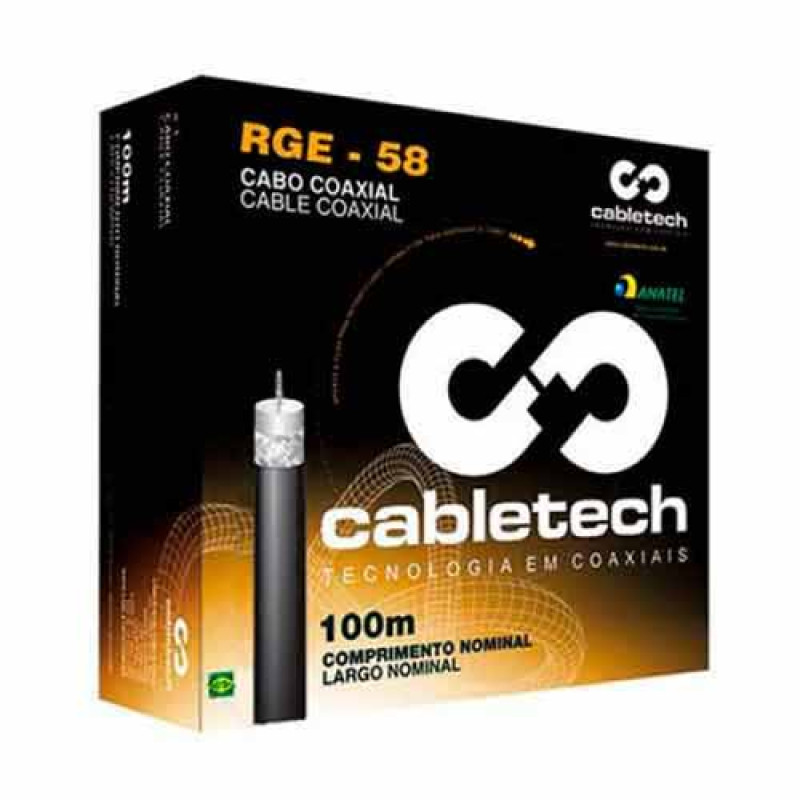 CABO COAXIAL CABLETECH RG58 50R COM 95% DE MALHA PRETO FLEXIVEL (CAIXA ...