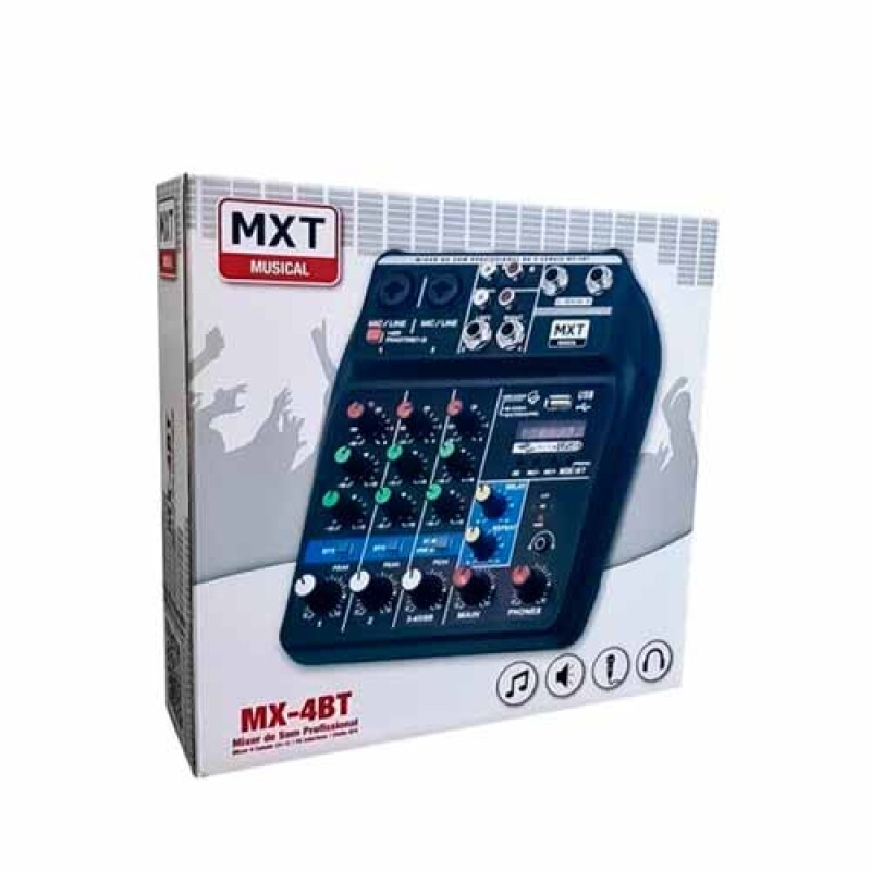 MESA DE SOM MXT 4 CANAIS BALANCEADA PHANTOM POWER COM EFEITO E USB - MX-4BT
